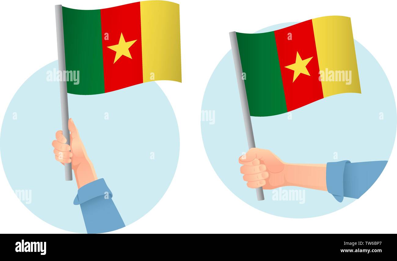 Cameroon flag in hand. Patriotic background. National flag of Cameroon ...