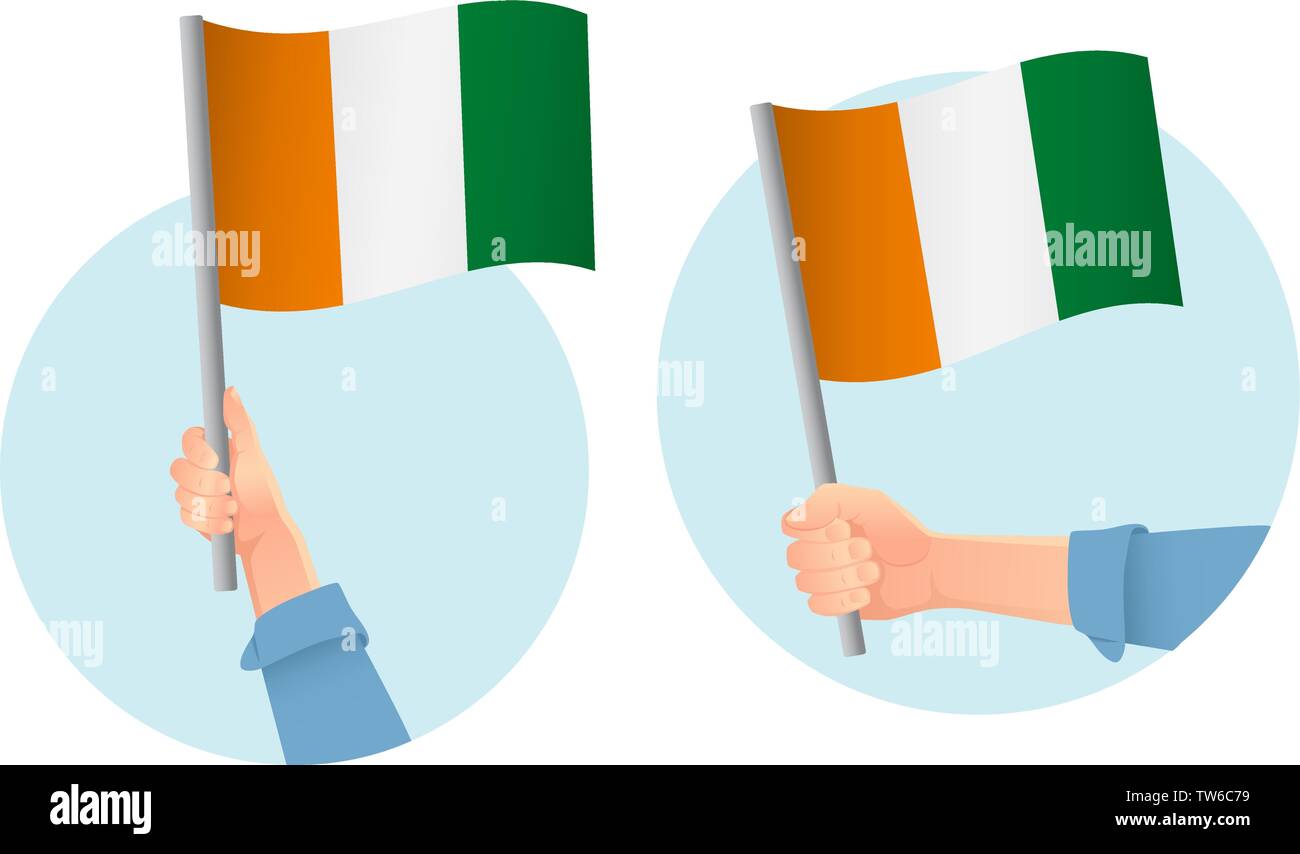 Cote Divoire Ivory Coast Flag In Hand Patriotic Background