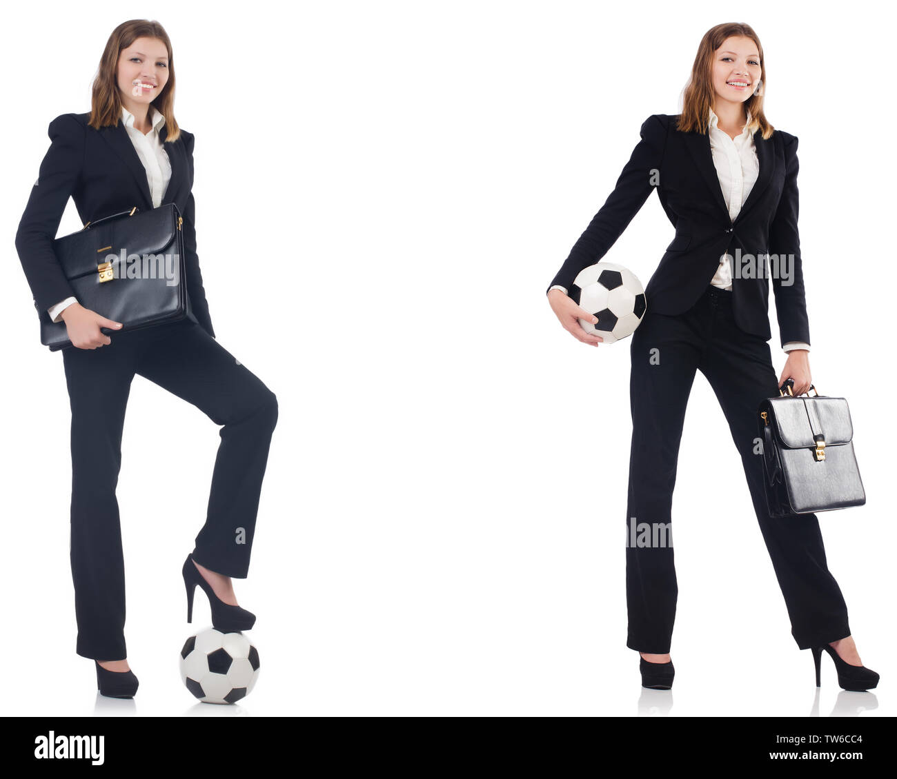 Businesslady with ball on white Stock Photo - Alamy