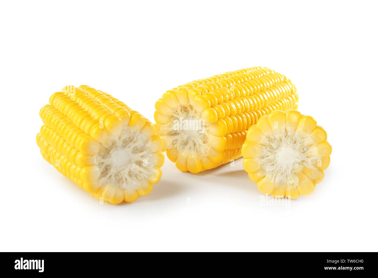 Pieces of fresh corn cob, isolated on white Stock Photo - Alamy