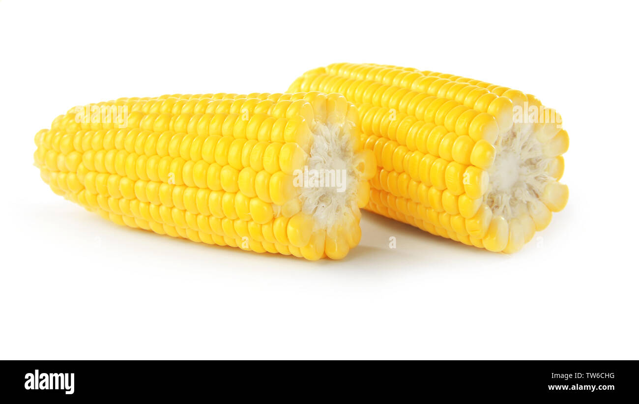 Pieces of fresh corn cob, isolated on white Stock Photo - Alamy