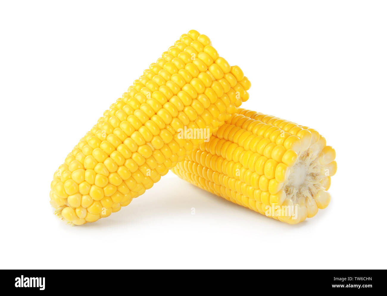 Pieces of fresh corn cob, isolated on white Stock Photo - Alamy