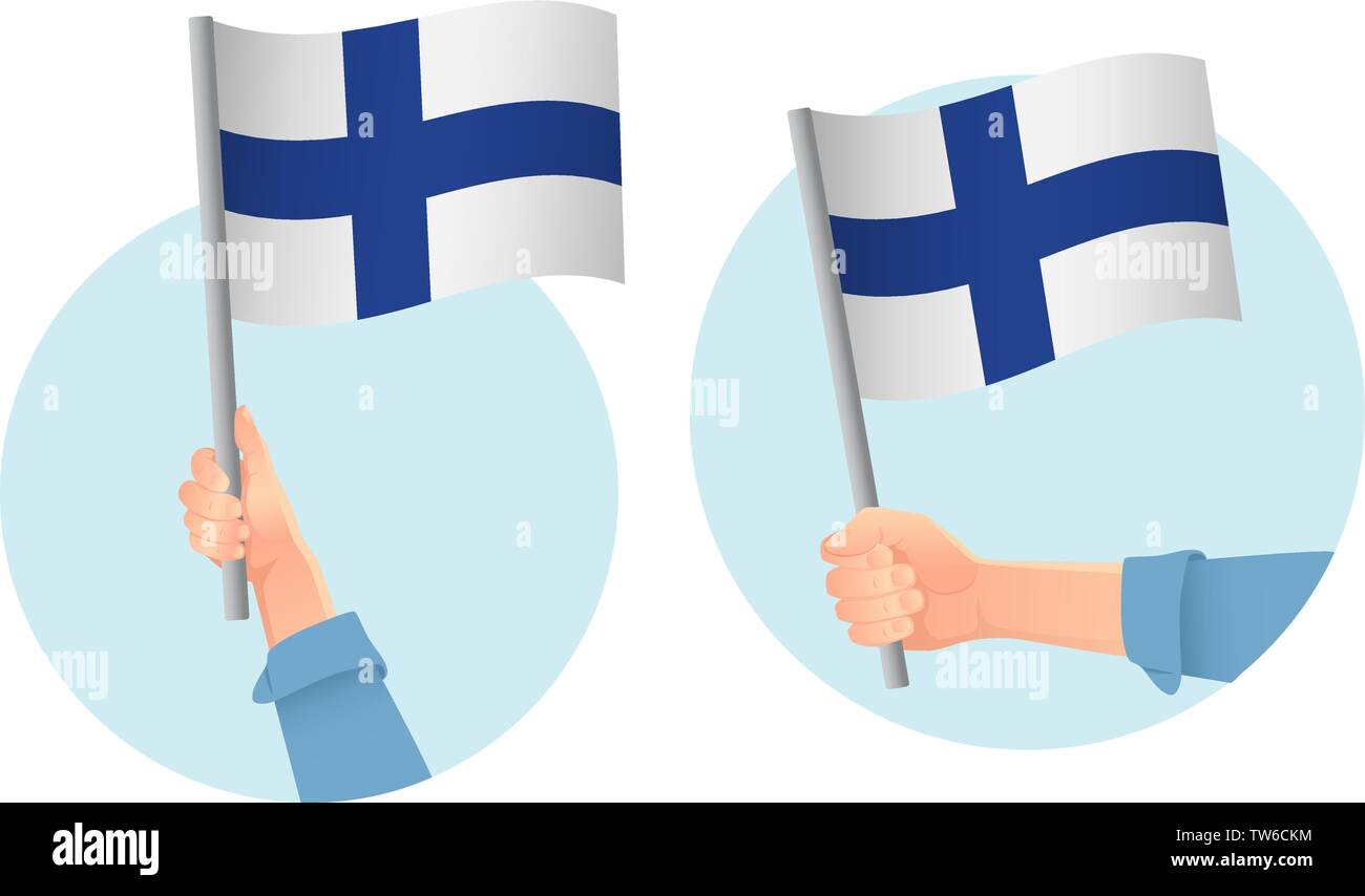Finland flag in hand. Patriotic background. National flag of Finland ...