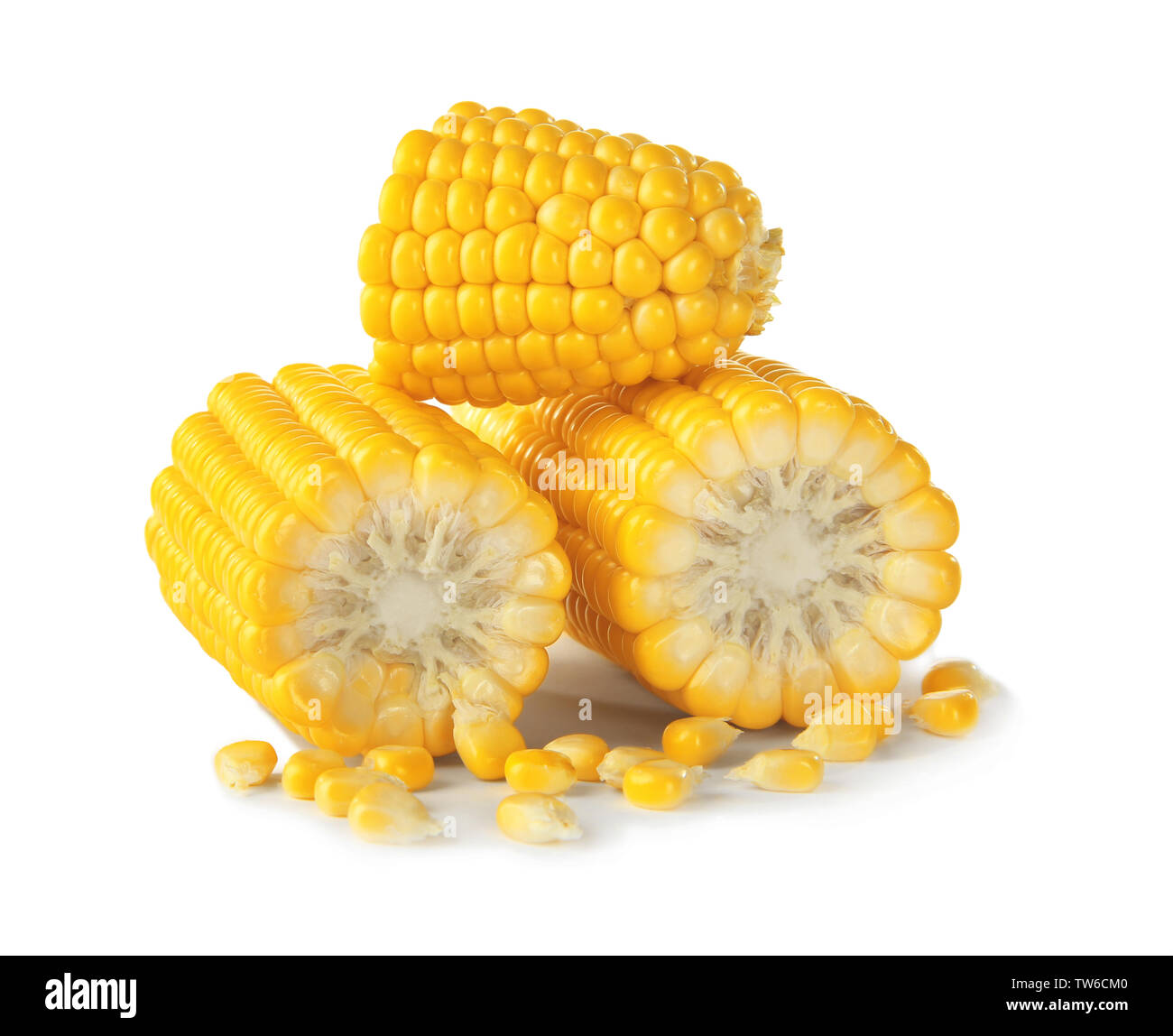 Pieces of fresh corn cob, isolated on white Stock Photo - Alamy