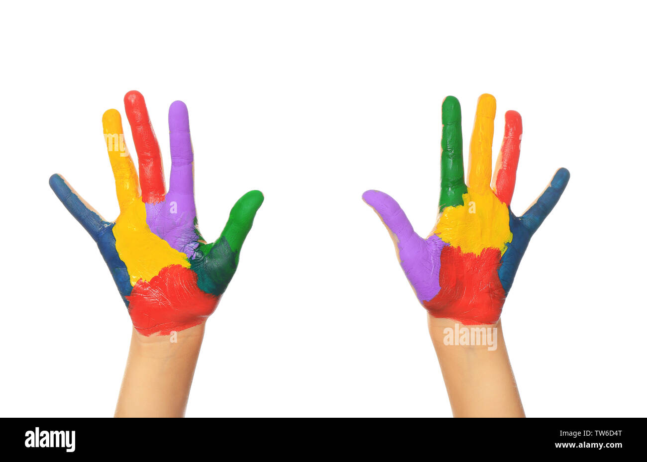 Painted hands on white background Stock Photo - Alamy