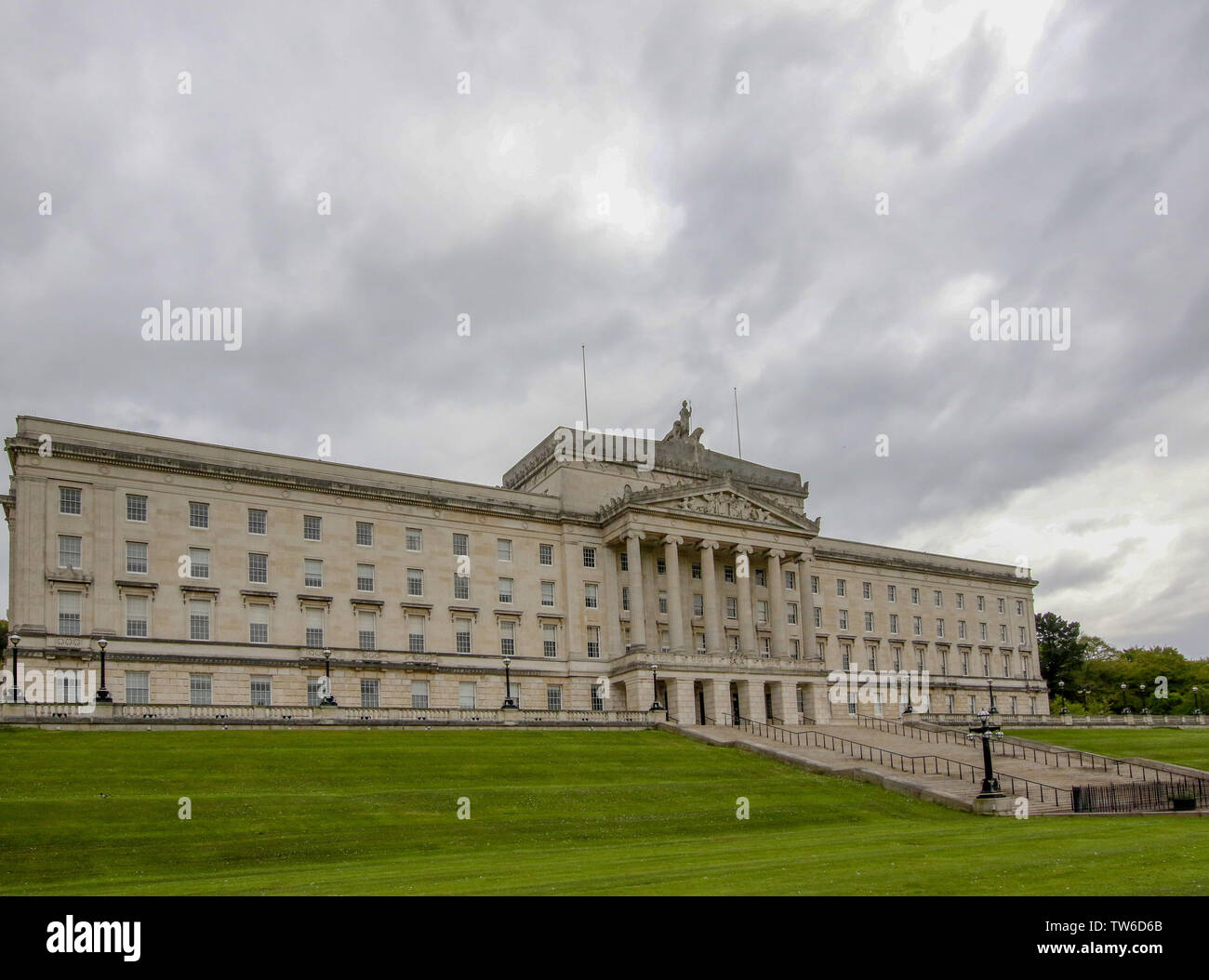 Full length exterior of the Stormont assembly building in Belfast ...