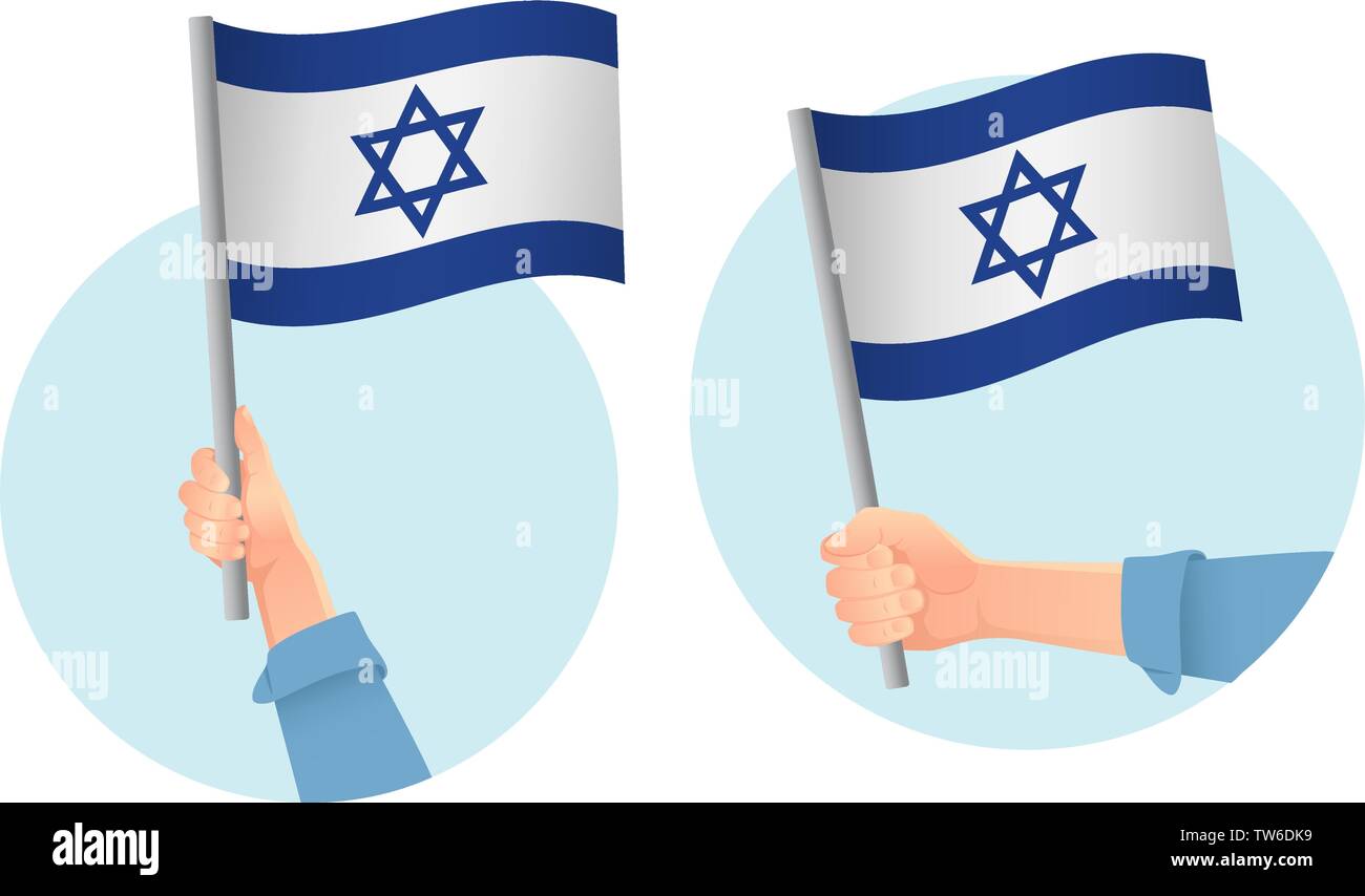 Israel flag in hand. Patriotic background. National flag of Israel ...