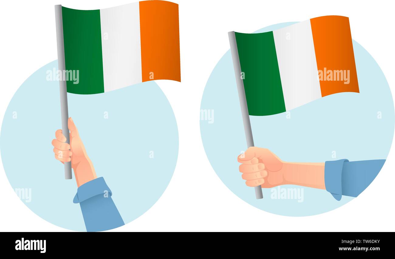 Ireland flag in hand. Patriotic background. National flag of Ireland ...