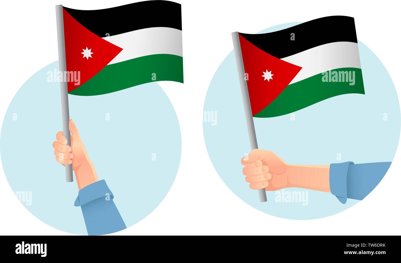 jordan flag in hand. Patriotic background. National flag of Jordan ...