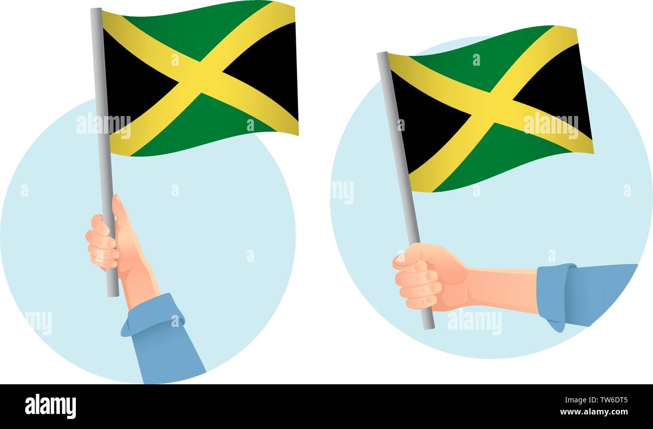 Jamaica flag in hand. Patriotic background. National flag of Jamaica ...