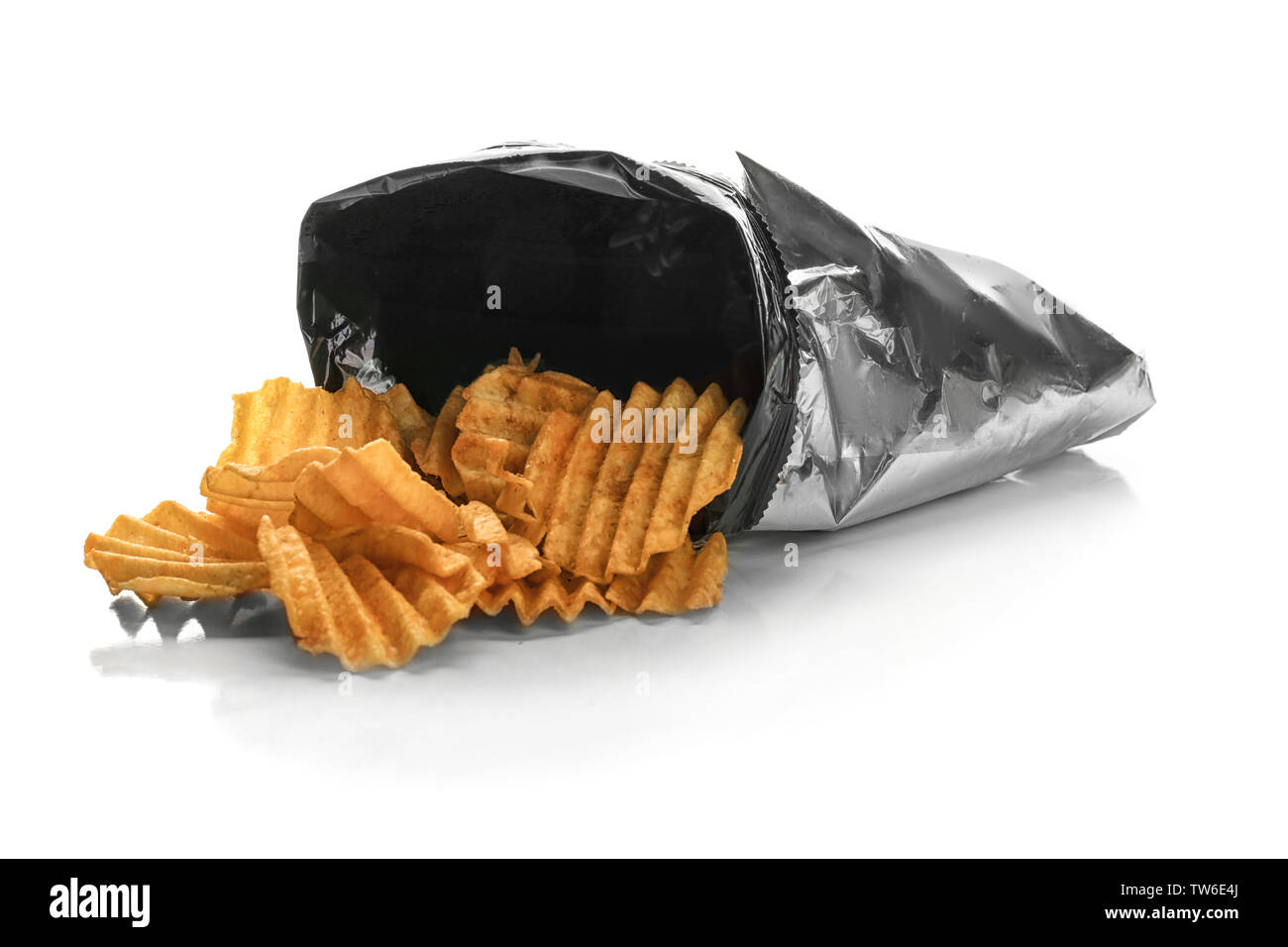 Potato chips in packet on white background Stock Photo - Alamy