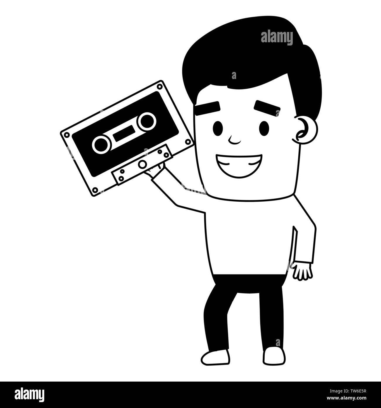 Retro party background music sound cassette vinyl Black and White Stock ...