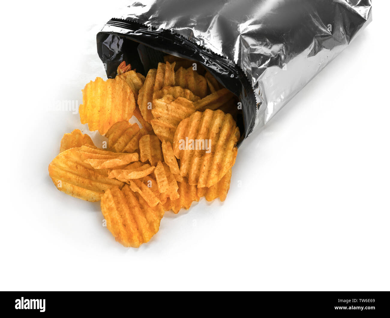 Potato chips in packet on white background Stock Photo - Alamy
