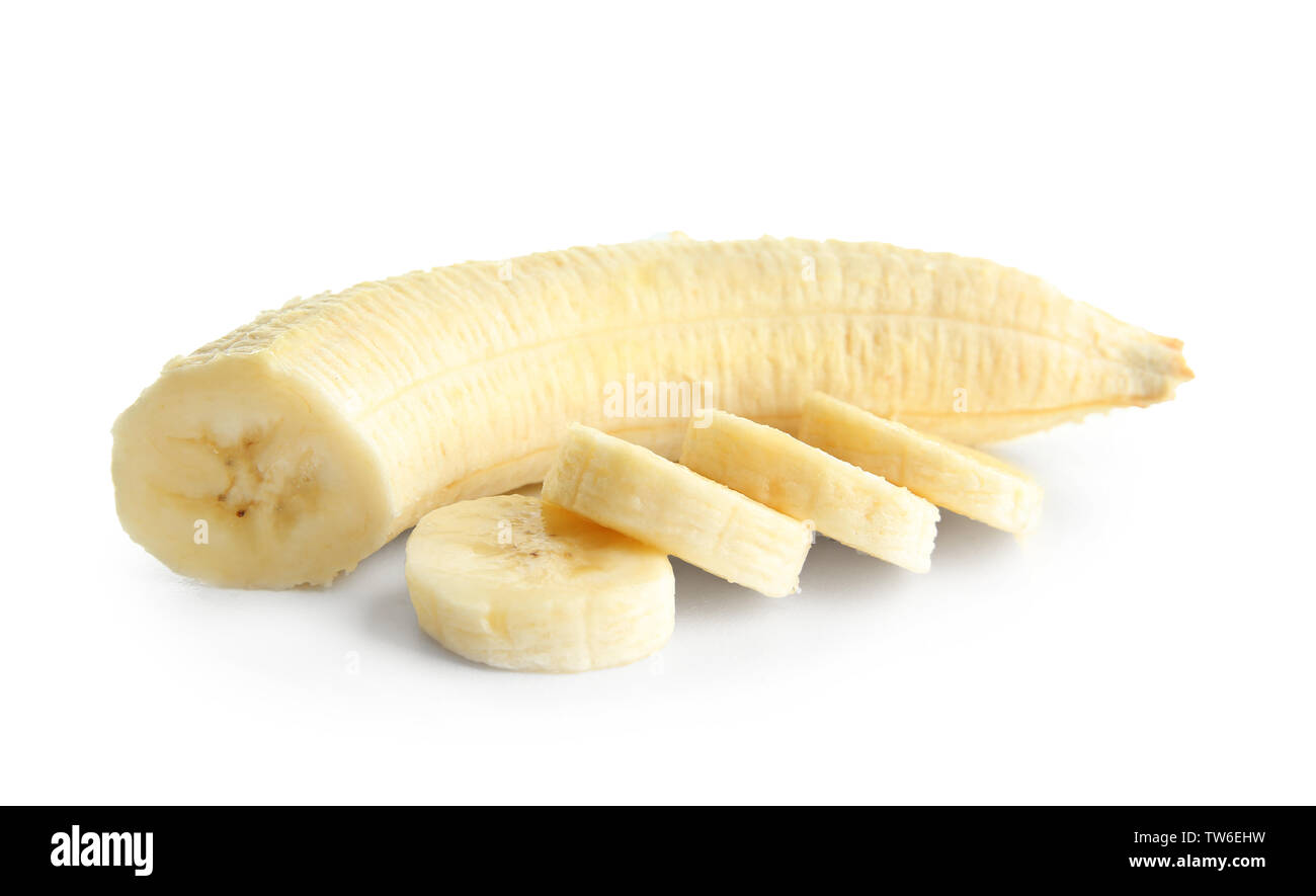 Peeled banana isolated on white Stock Photo - Alamy