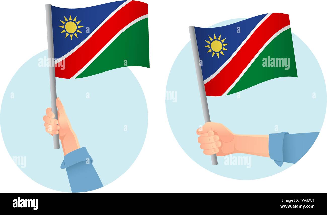 Namibia flag in hand. Patriotic background. National flag of Namibia ...