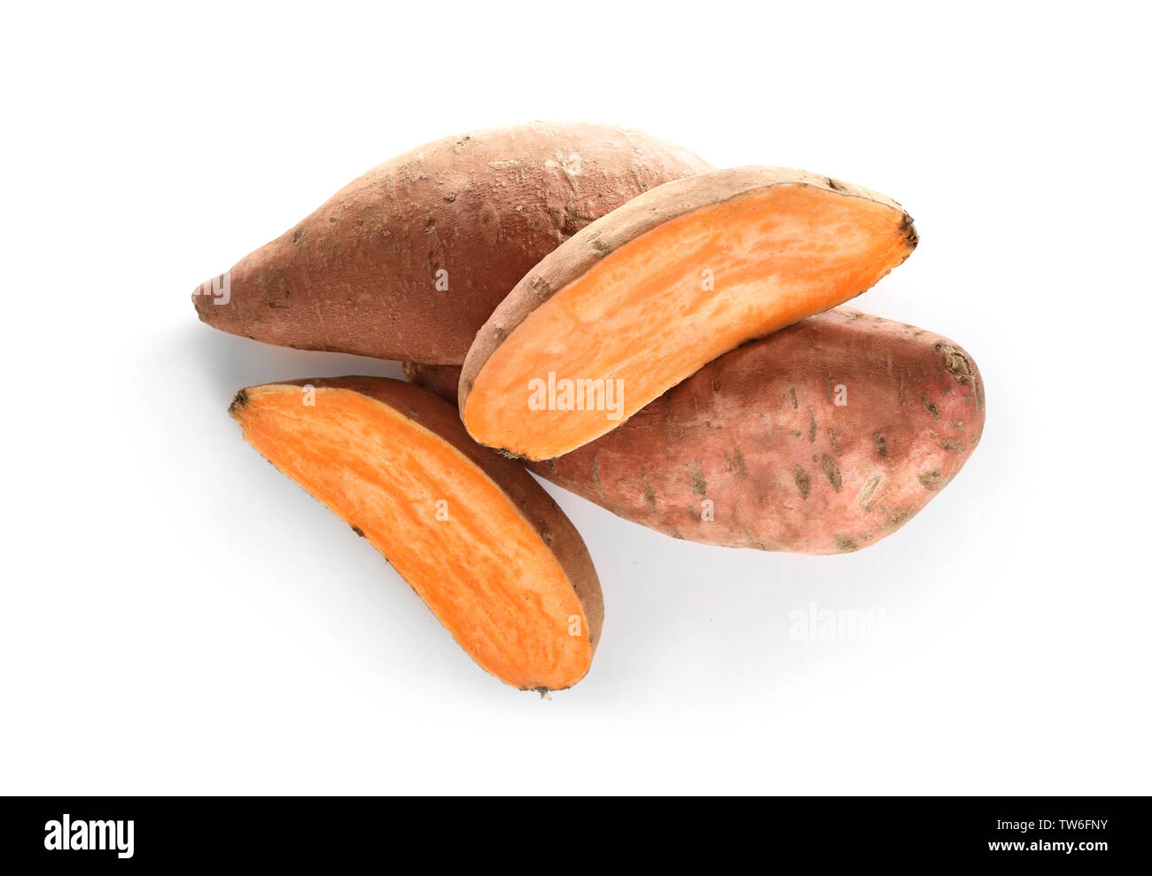 Sweet potatoes on white background Stock Photo - Alamy
