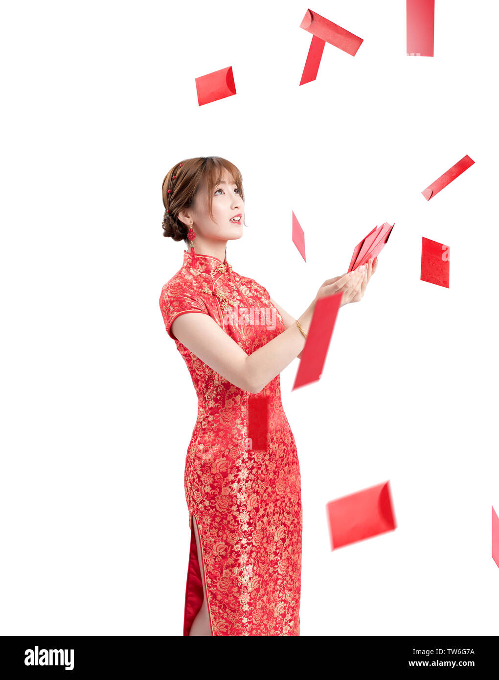 Red envelopes rain beauty on white background Stock Photo - Alamy