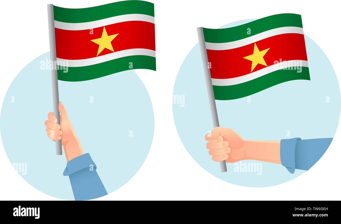 Suriname flag in hand. Patriotic background. National flag of Suriname vector illustration Stock ...