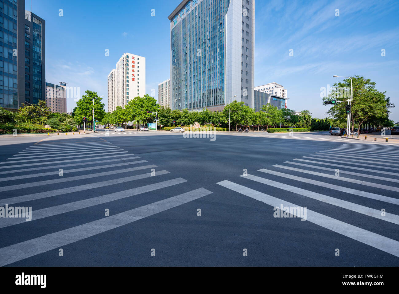 Pedestrian crosswalks without people and vehicles, zebra crossings and ...