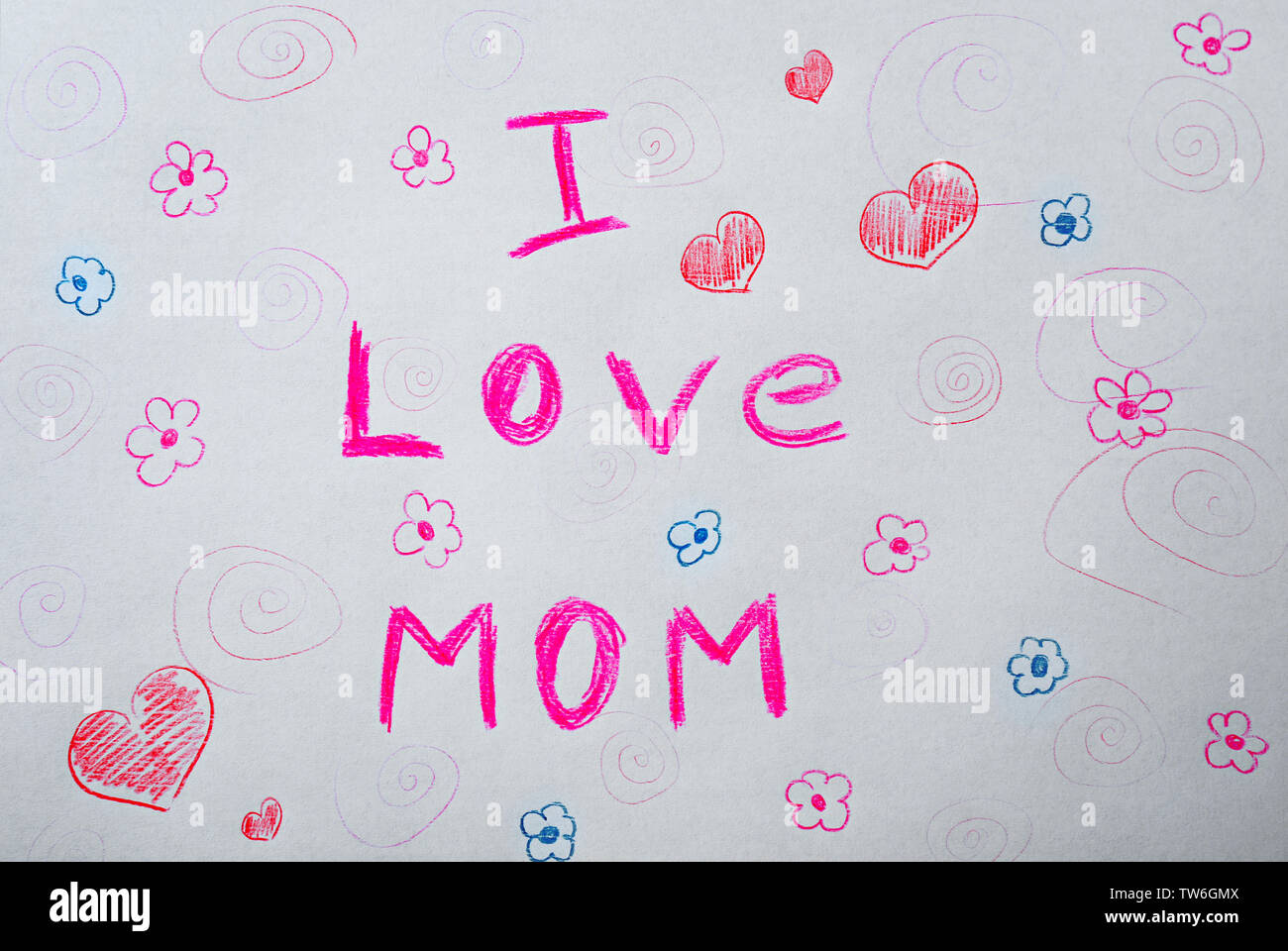 Child's drawing with words "I love mom Stock Photo - Alamy