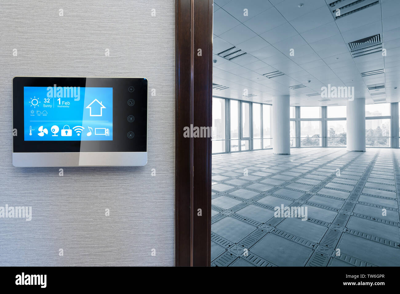 smart screen with smart home with empty office Stock Photo - Alamy