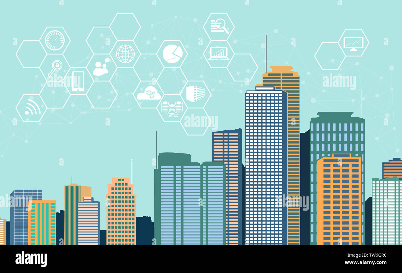 Big data concept icon with city building illustration Stock Photo - Alamy