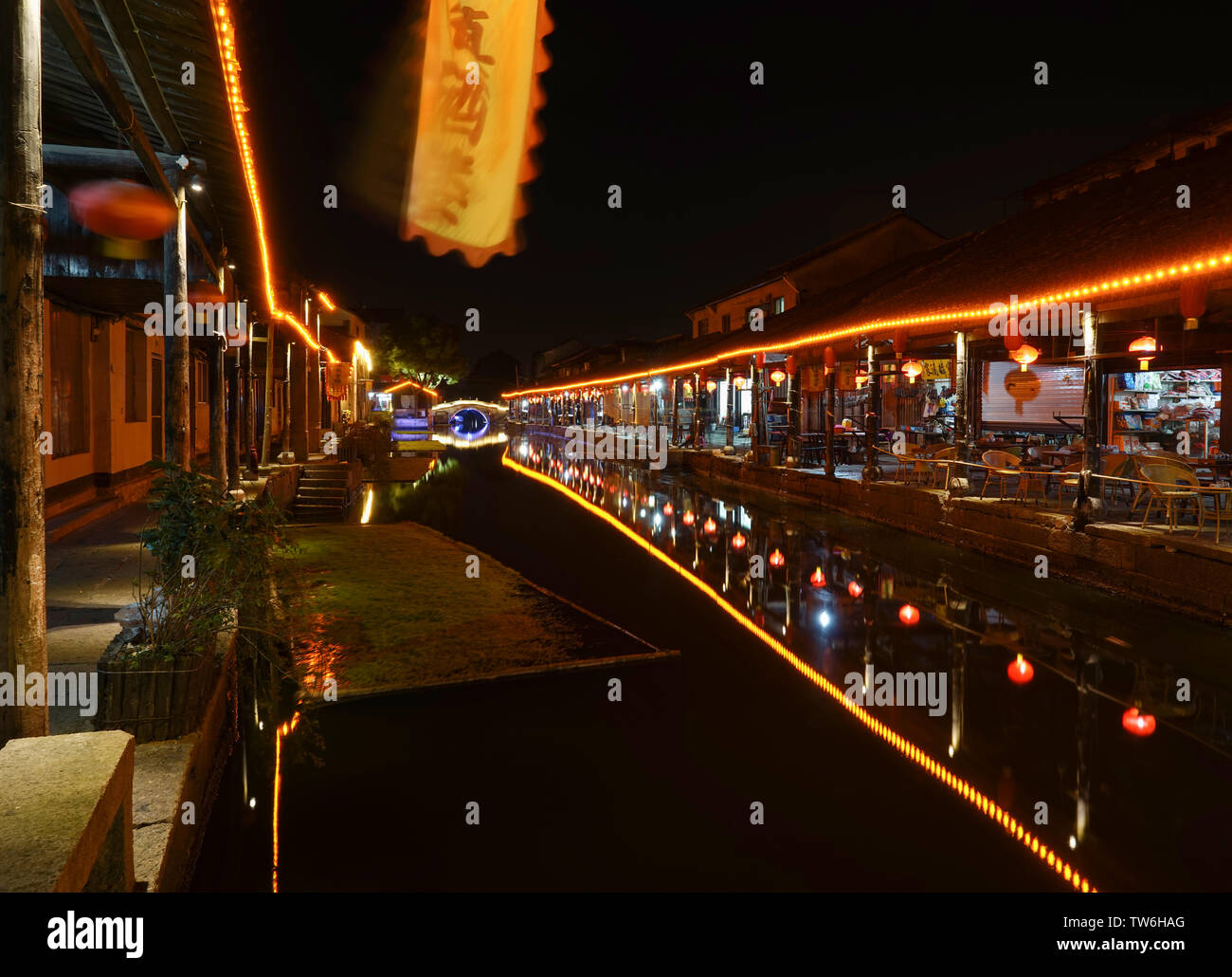 Night view of Anchang ancient town Stock Photo - Alamy