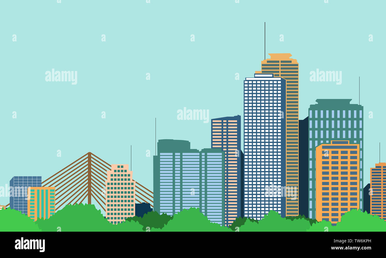 Cityscape illustration, skyscrapers and high-rise buildings above the ...