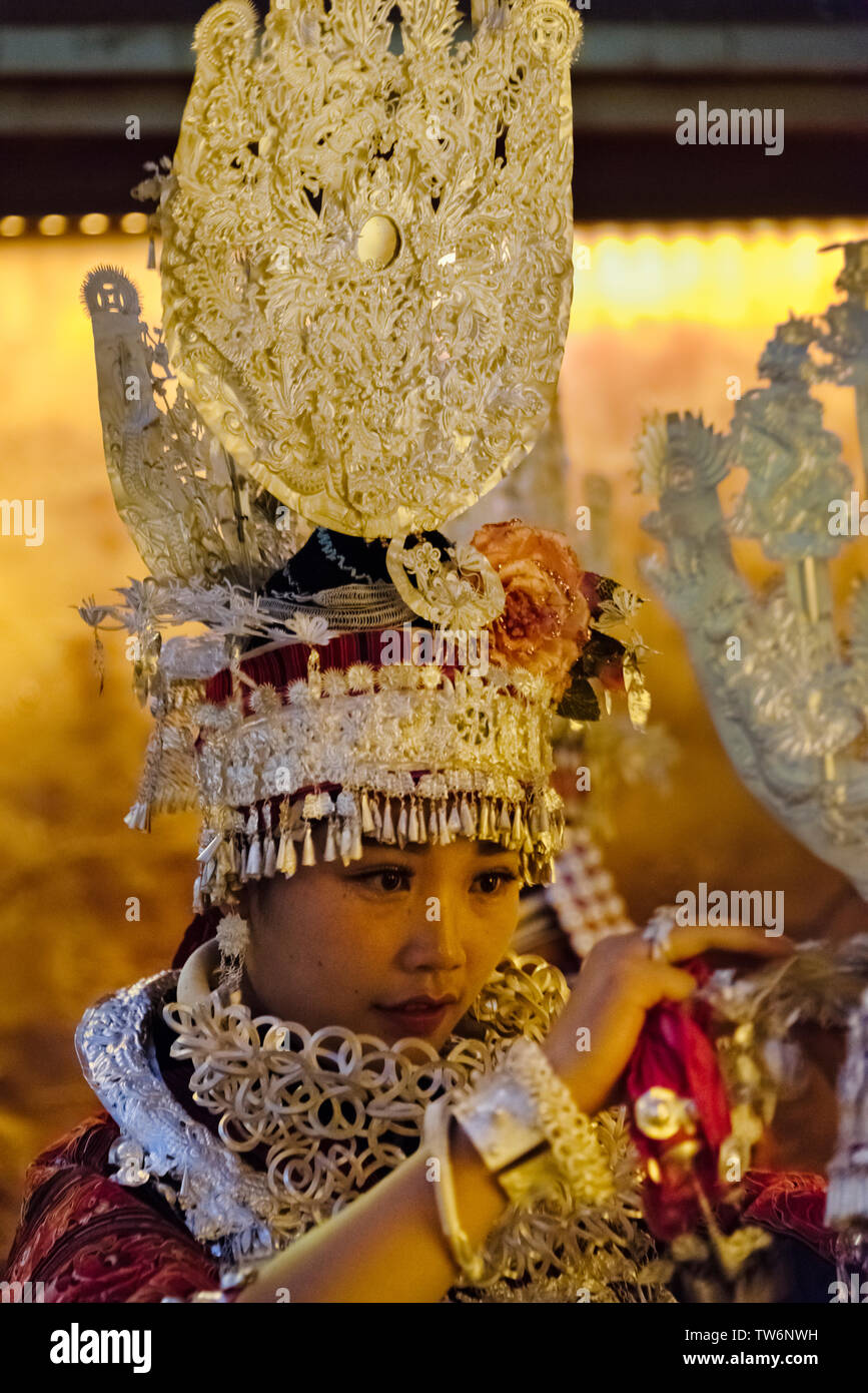 Miao girls in traditional clothing, Zhenyuan, Guizhou Province, China ...