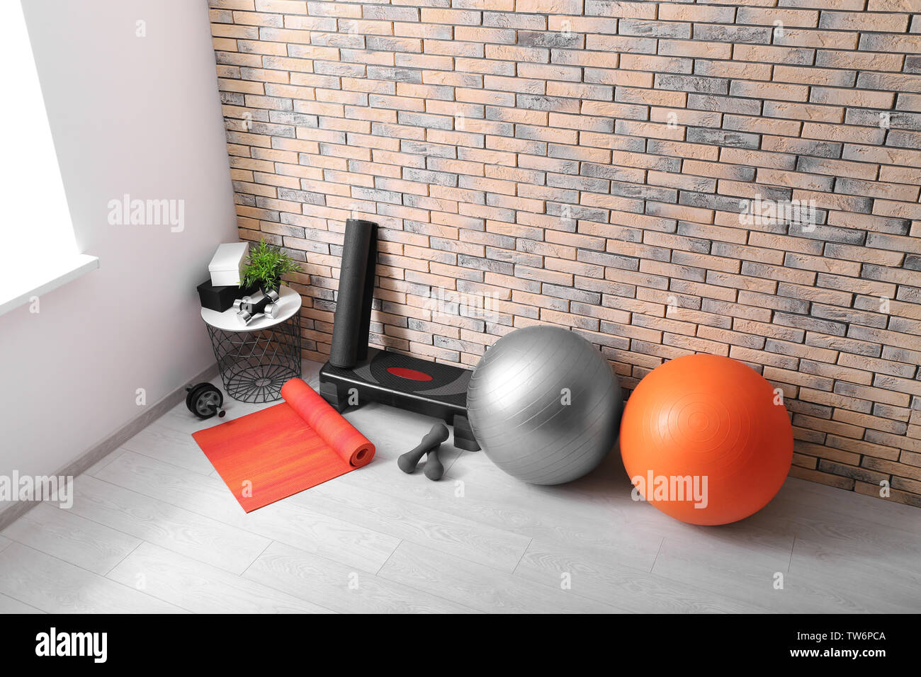 Different physiotherapy equipment in room Stock Photo - Alamy