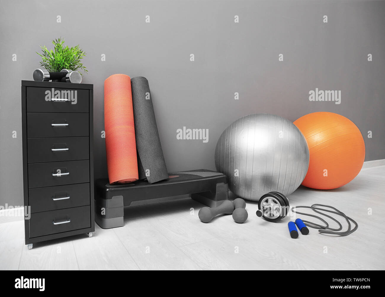 Different physiotherapy equipment in room Stock Photo - Alamy