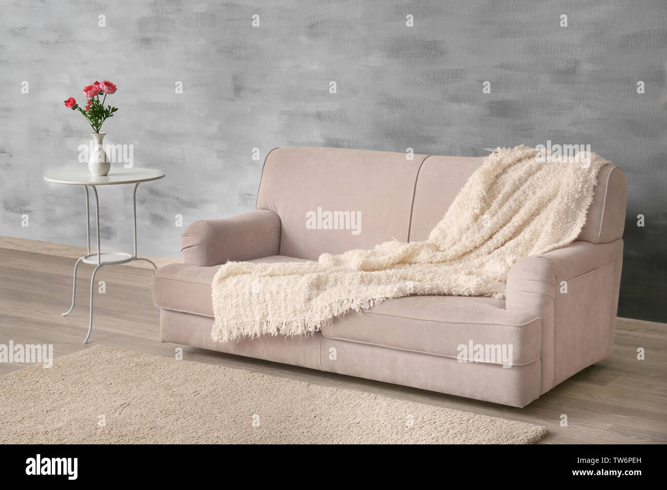 Modern living room with cozy sofa Stock Photo - Alamy