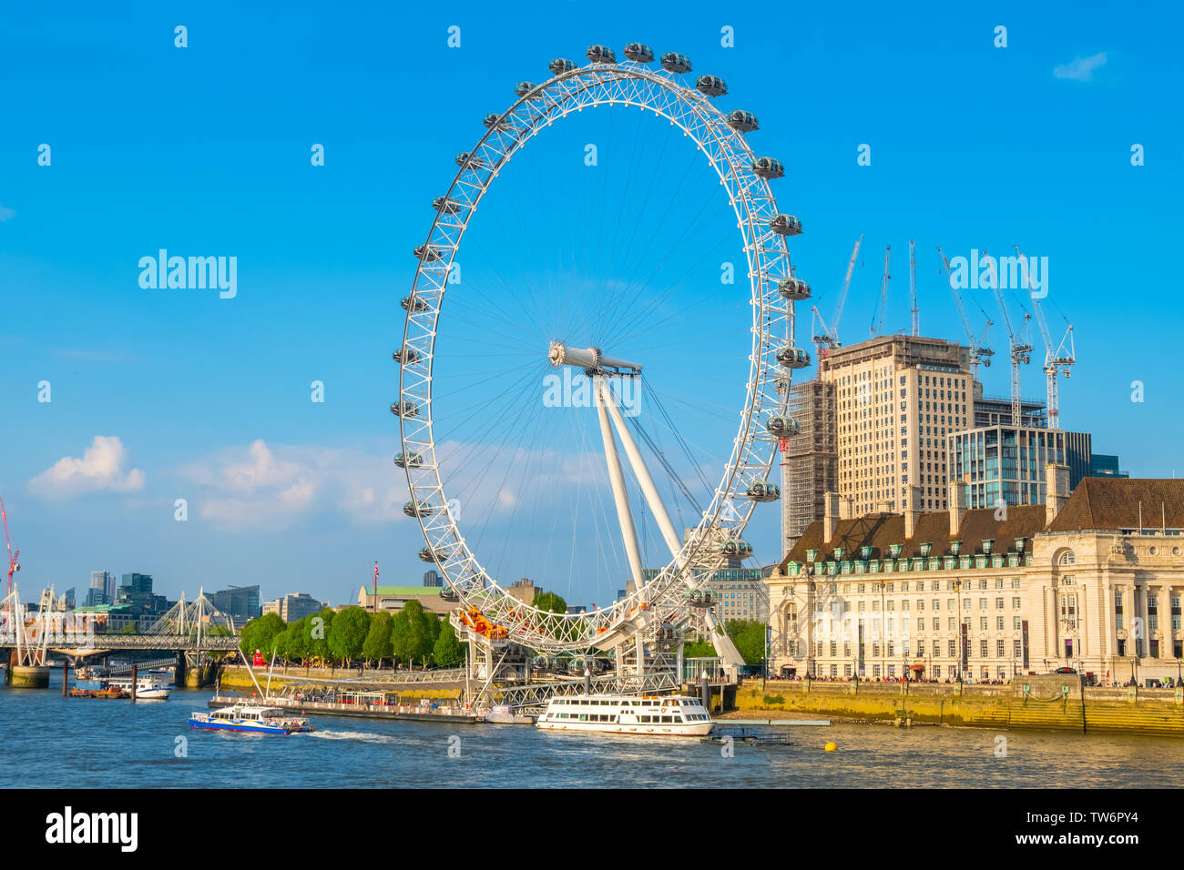 London, UK - May 13 2018: The London Eye is a cantilevered observation ...