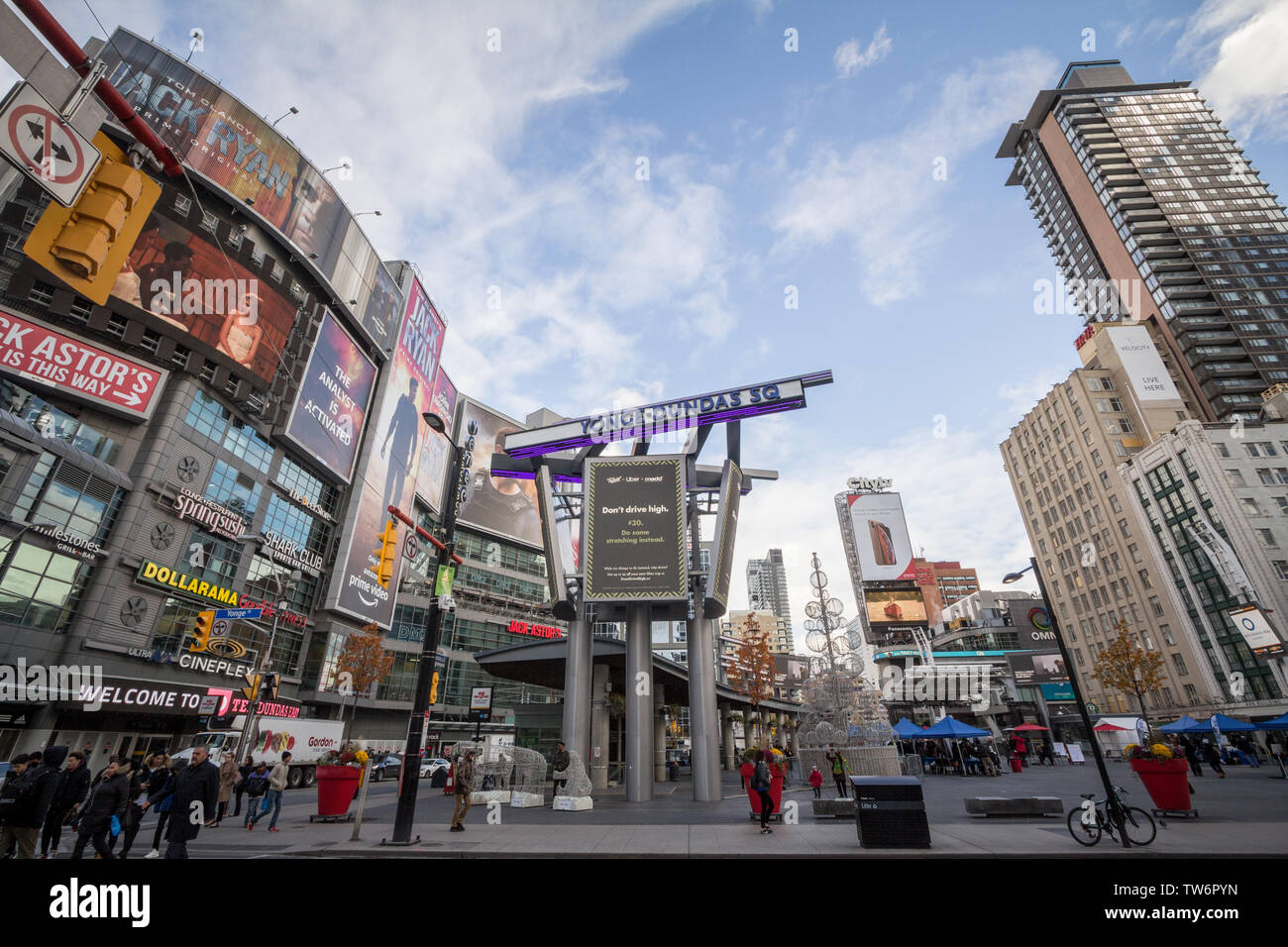 TORONTO, ONTARIO - NOVEMBER 14, 2018: Yonge Dundas Square, with people ...