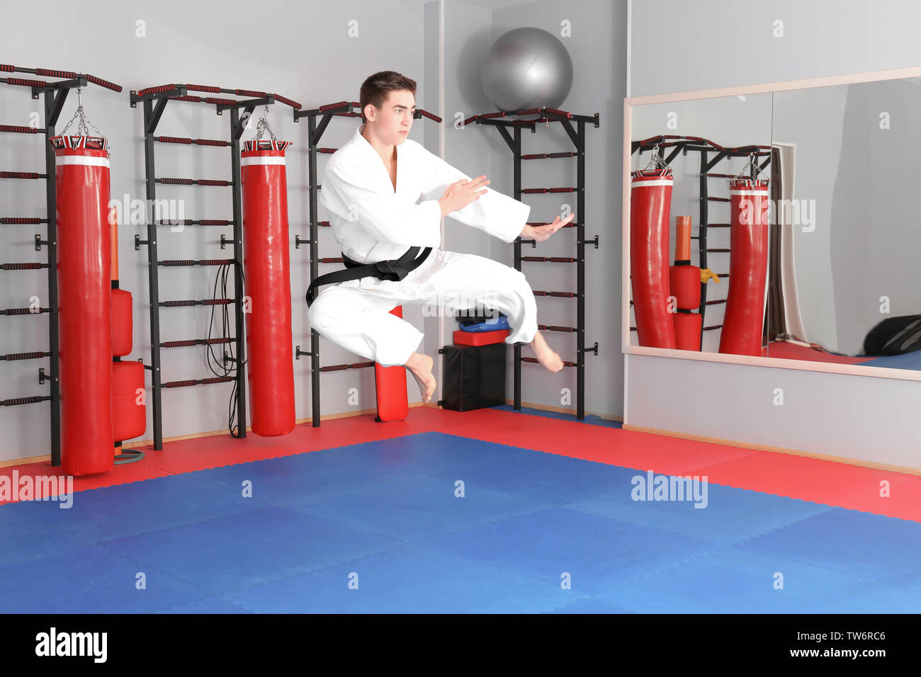 Karateka jumping hi-res stock photography and images - Alamy