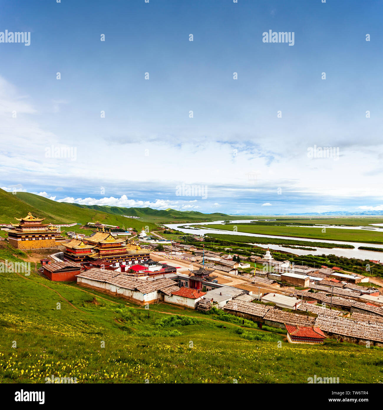 Beautiful green scenery landscape in spring time, village of wes Stock ...