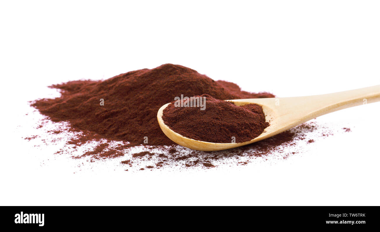 Acai powder and wooden spoon, isolated on white Stock Photo - Alamy