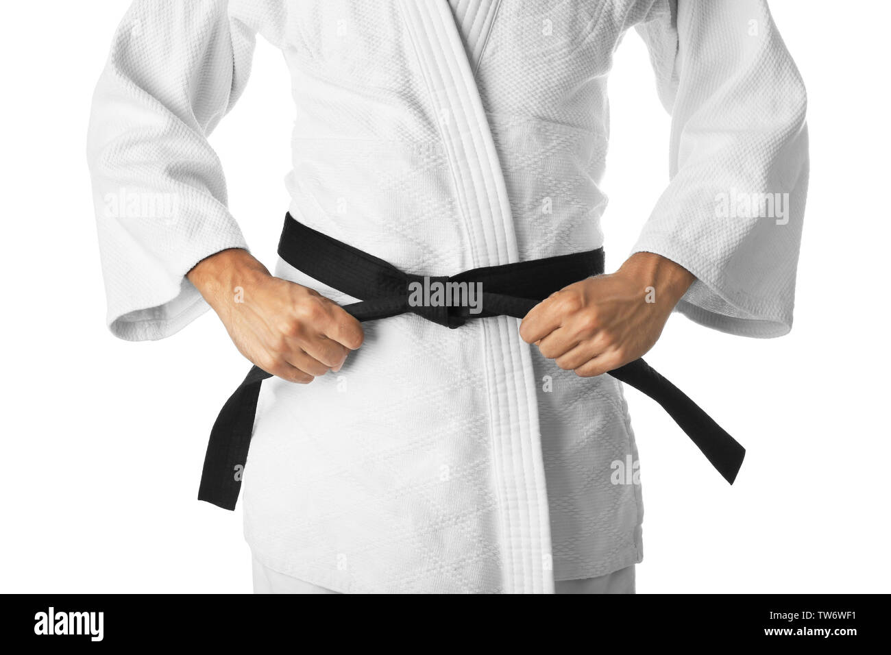 Male karate instructor on white background Stock Photo - Alamy