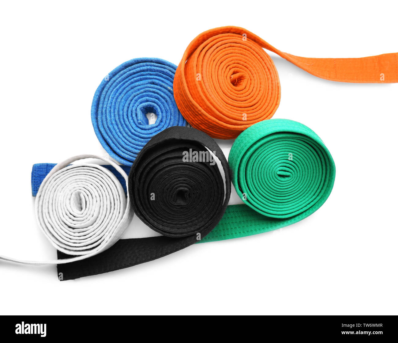 Different colorful karate belts on white background Stock Photo - Alamy