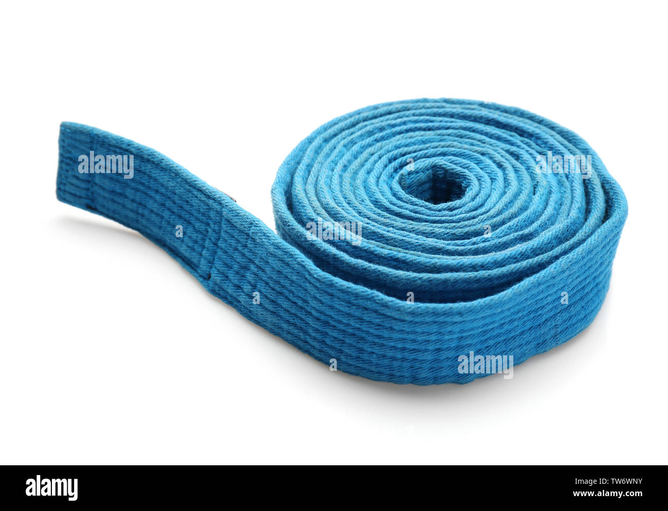 Blue karate belt on white background Stock Photo - Alamy