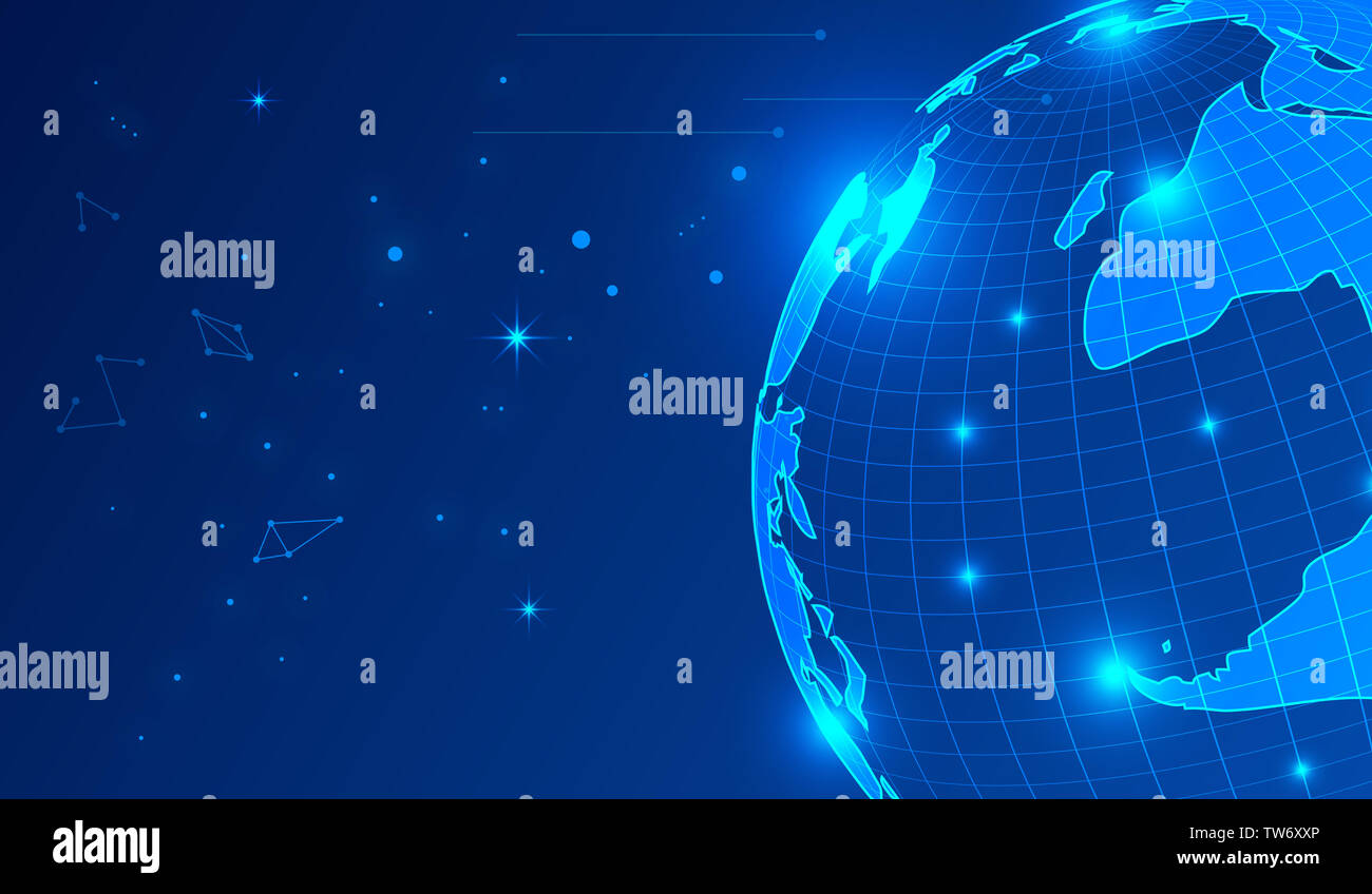 Cosmic starry sky, dot line link, digital Earth composition world big ...