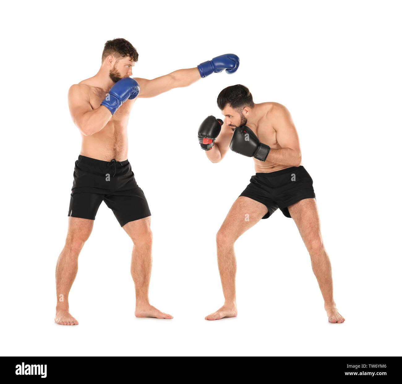 Male boxers fighting on white background Stock Photo - Alamy