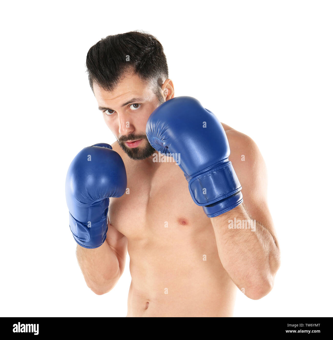 Male boxer on white background Stock Photo - Alamy