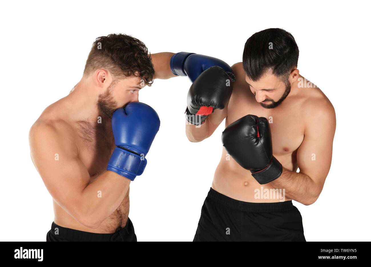 Male boxers fighting on white background Stock Photo - Alamy