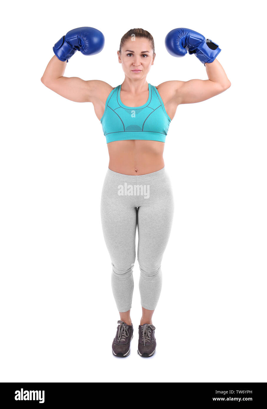 Female boxer on white background Stock Photo - Alamy