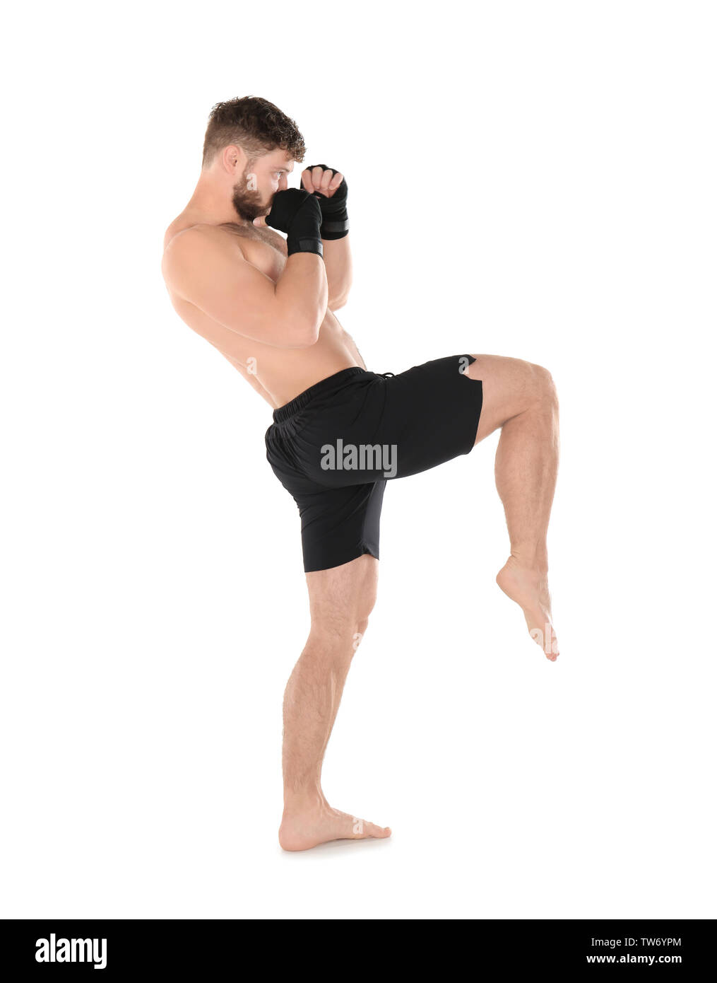 Male kickboxer on white background Stock Photo - Alamy