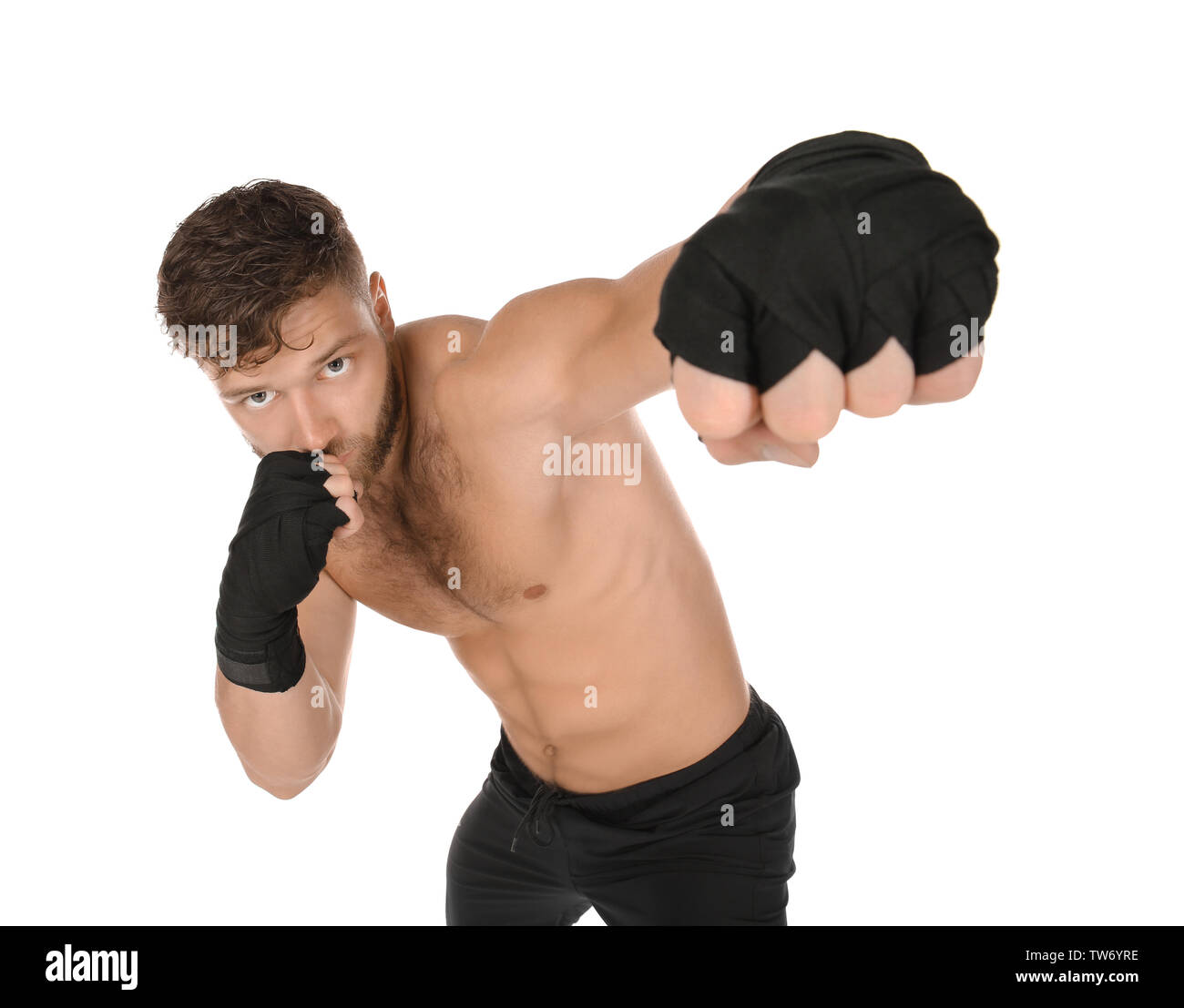 Male boxer on white background Stock Photo - Alamy
