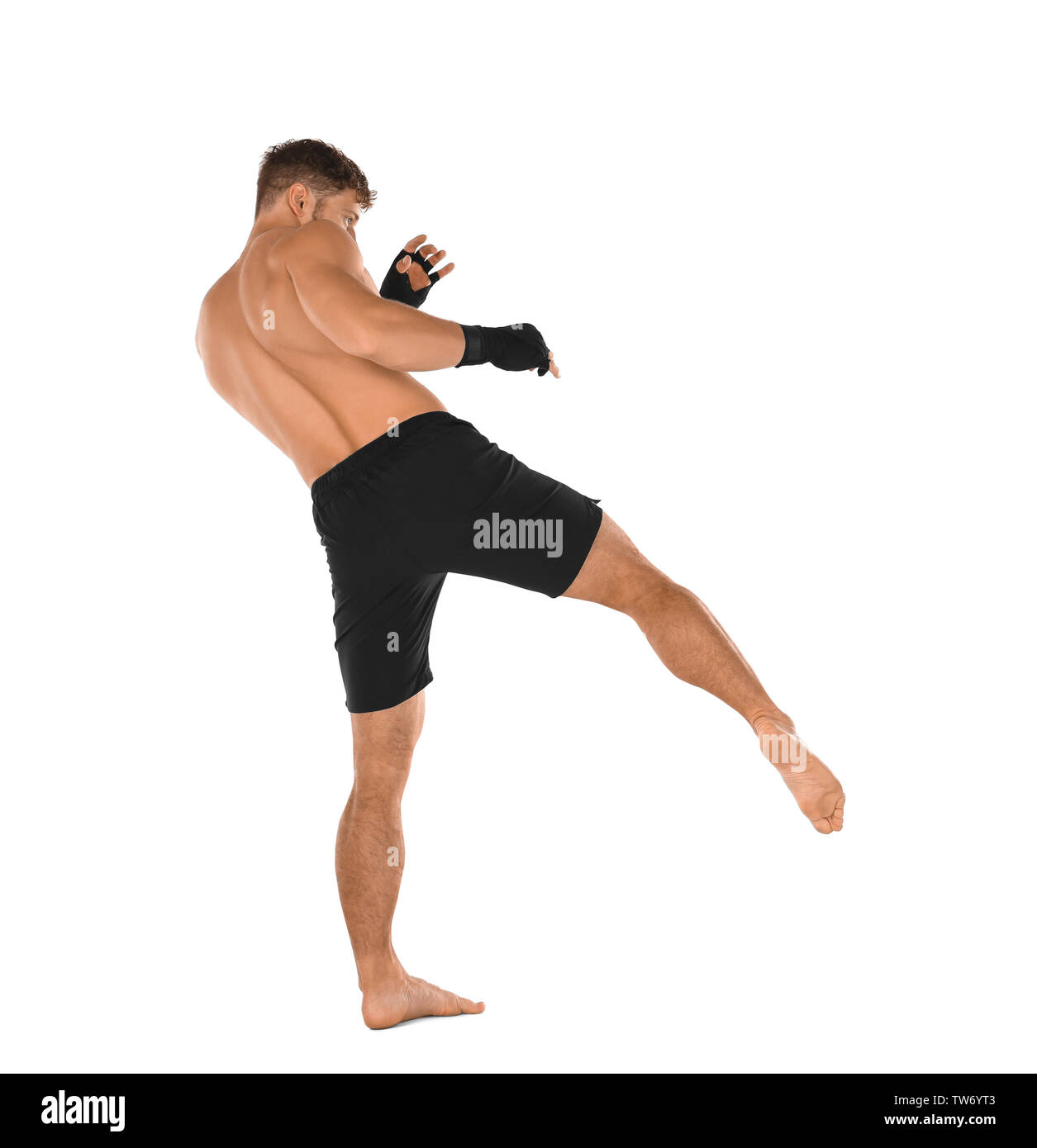 Male kickboxer on white background Stock Photo - Alamy