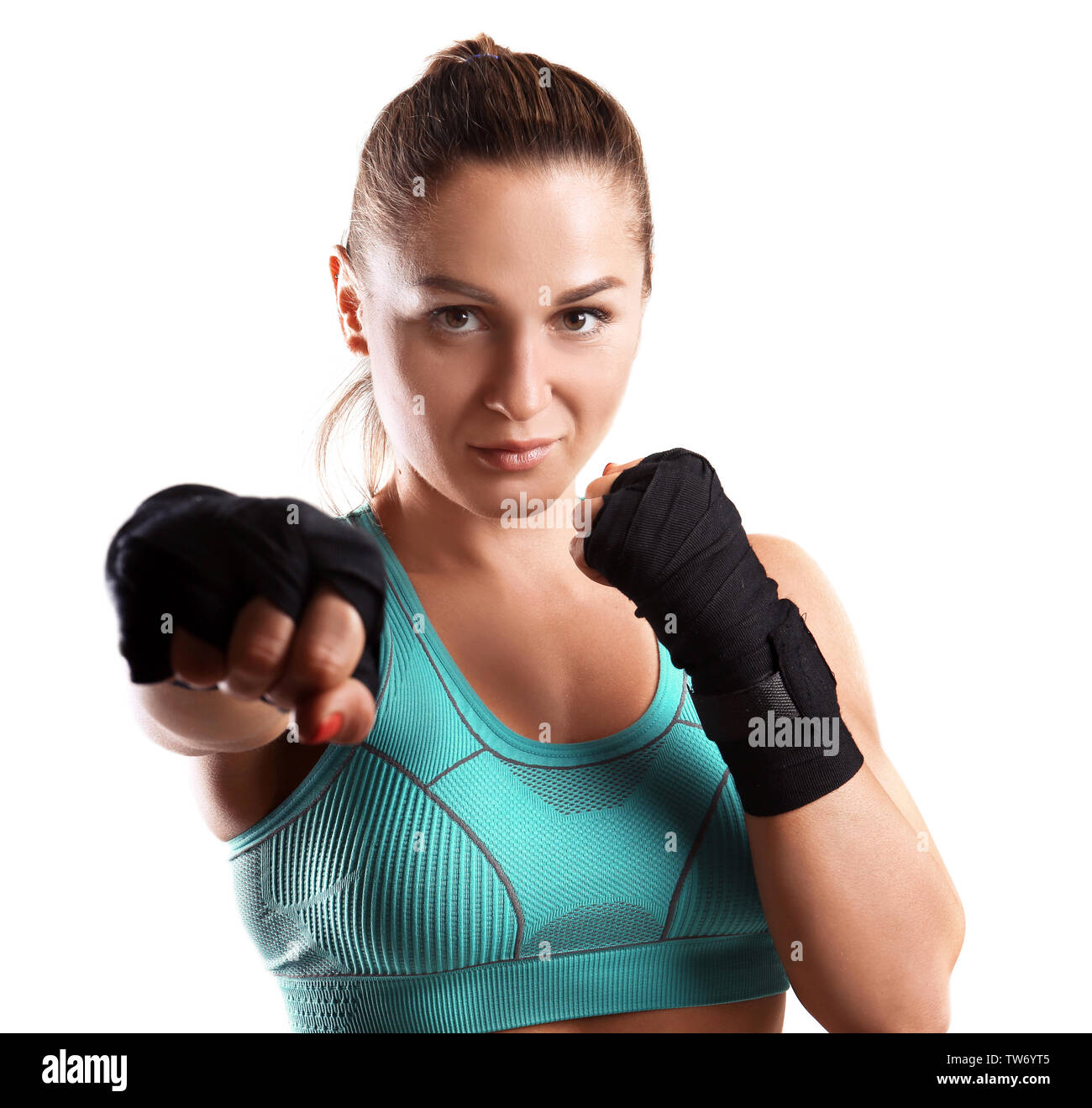 Female boxer on light background Stock Photo - Alamy