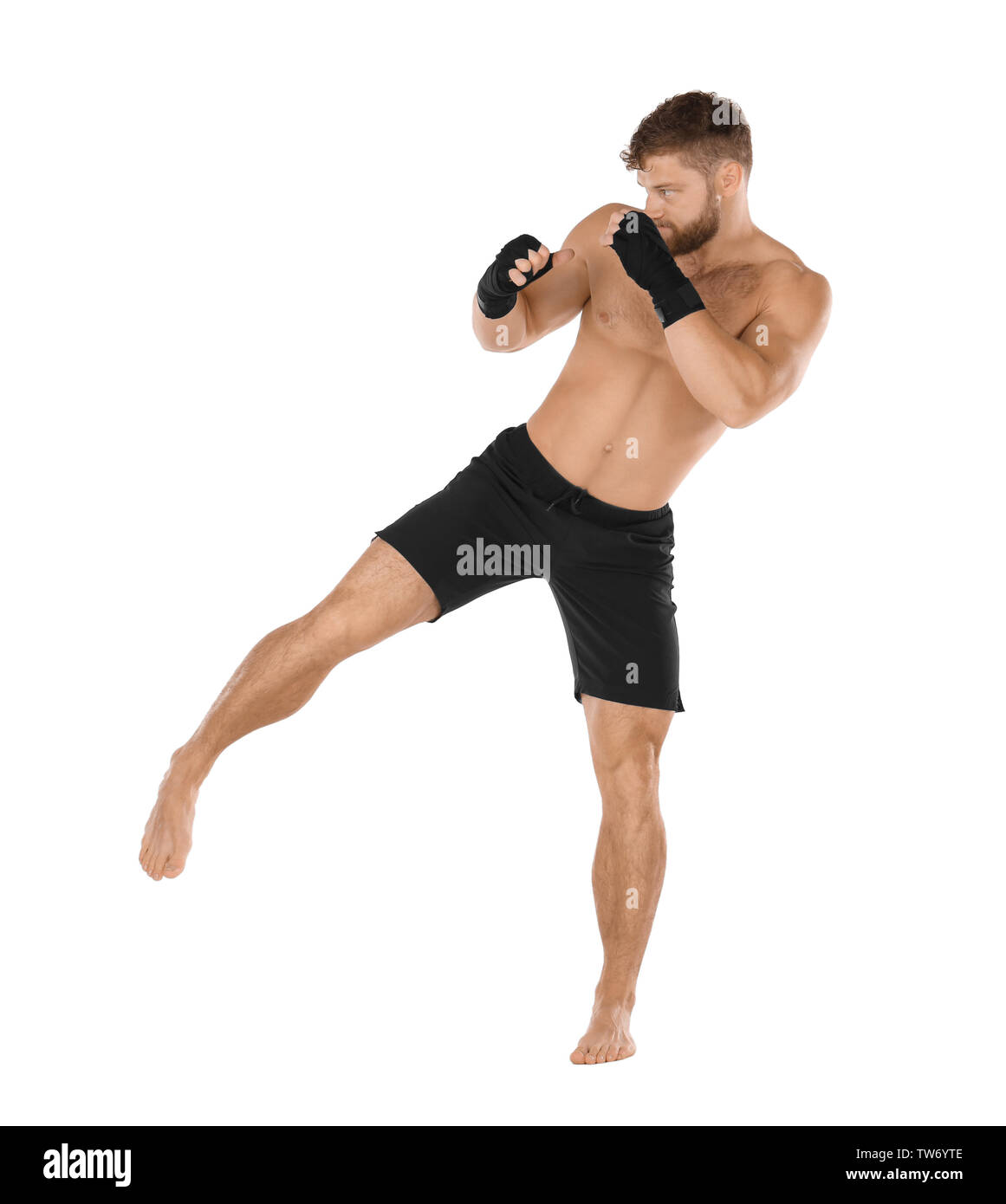 Male kickboxer on white background Stock Photo - Alamy